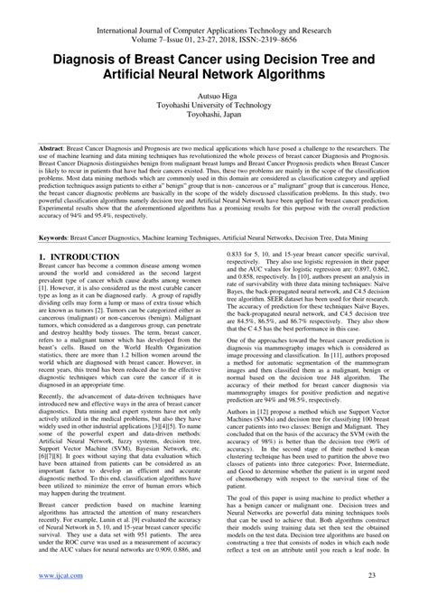 Pdf Diagnosis Of Breast Cancer Using Decision Tree And Artificial