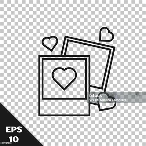 검은 선 두 공백 사진 프레임과 투명 한 배경에 격리 된 마음 아이콘 발렌타인 데이 기호입니다 벡터 일러스트레이션 개념에 대한 스톡 벡터 아트 및 기타 이미지 Istock