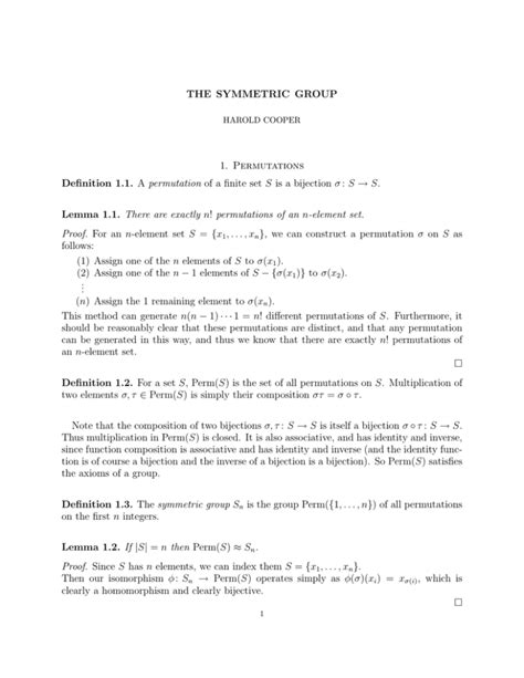 The Symmetric Group 1 Permutations