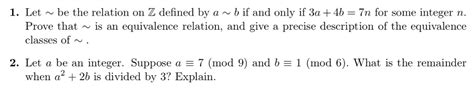 Solved 1 Let ~ Be The Relation On Z Defined By A ~ B If And