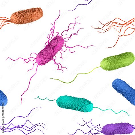Seamless Pattern With Colorful Bacteria With Different Flagella