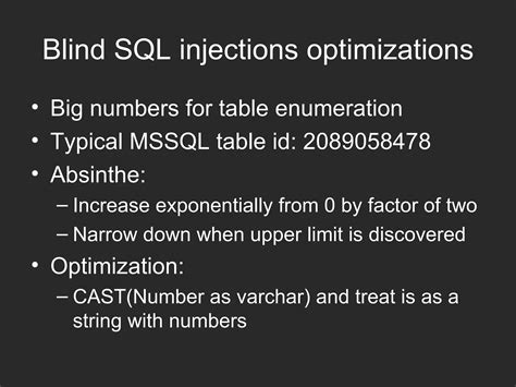 Blind Sql Injection Optimization Techniques Ppt