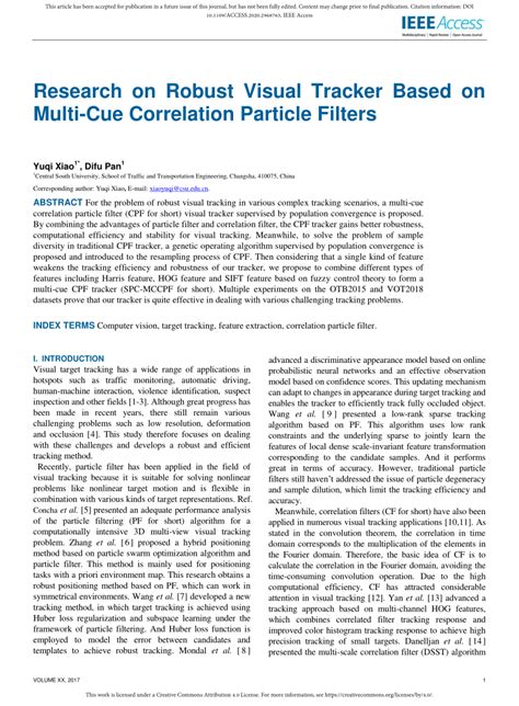 pdf research on robust visual tracker based on multi cue correlation particle filters
