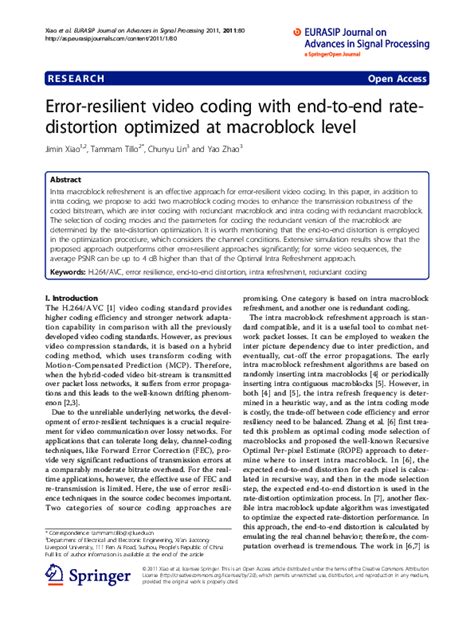 Pdf Error Resilient Video Coding With End To End Rate Distortion