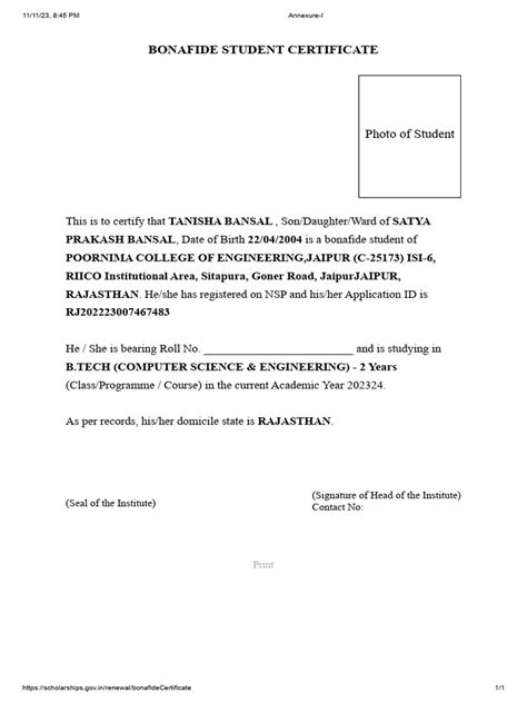 Bonafide Certificate Pdf