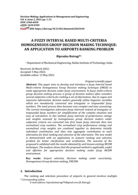 Pdf A Fuzzy Interval Based Multi Criteria Homogeneous Group Decision Making Technique An