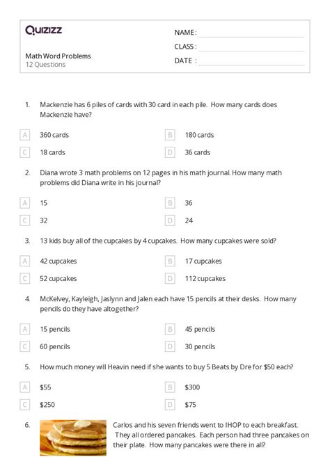 50 Math Word Problems Worksheets For 3rd Class On Quizizz Free