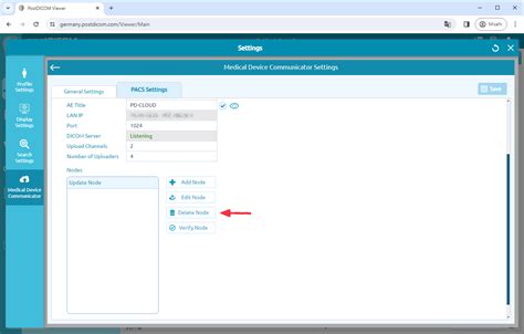 Editing Medical Device Communicator Medic Pacs Server Settings For