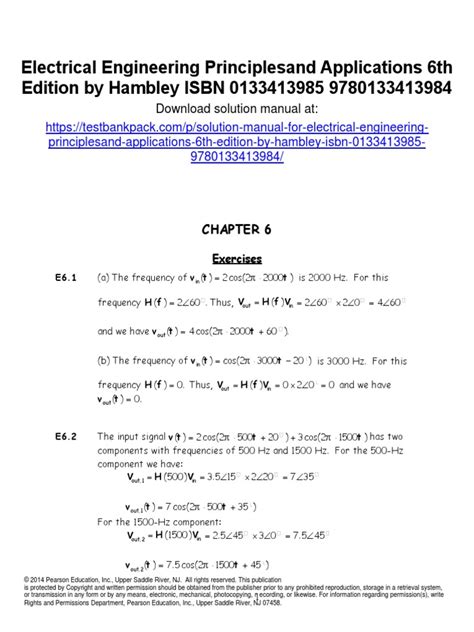 Electrical Engineering Principlesand Applications 6th Edition Hambley Solutions Manual 1 Pdf