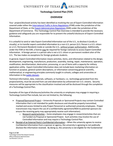 Technology Control Plan Tcp Overview