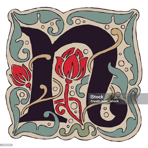 N 레터 빈티지 컬러 앤티크 고딕 양식의 이니셜 로고 거친에 대한 스톡 벡터 아트 및 기타 이미지 거친 고급 고대의 Istock