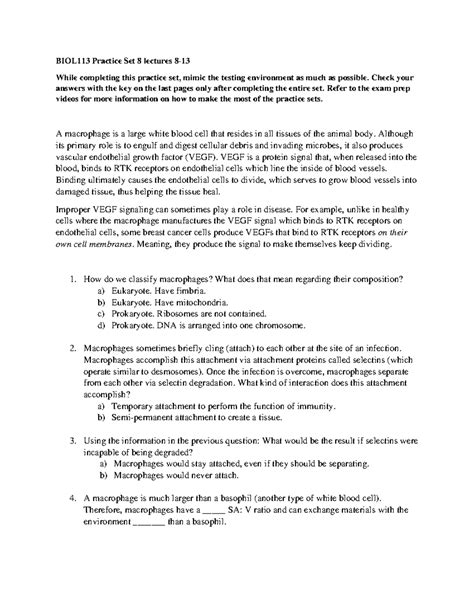 BIOL113 Practice Set 8 Lectures 8 13 Check Your Answers With The Key On The Last Pages Only