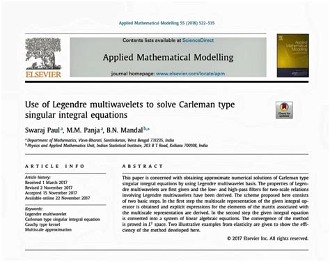 Pdf Use Of Legendre Multiwavelets To Solve Carleman Type Singular Integral Equations