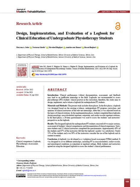 Design Implementation And Evaluation Of A Logbook For Clinical