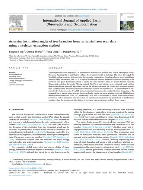 Pdf Assessing Inclination Angles Of Tree Branches From Terrestrial Laser Scan Data Using A