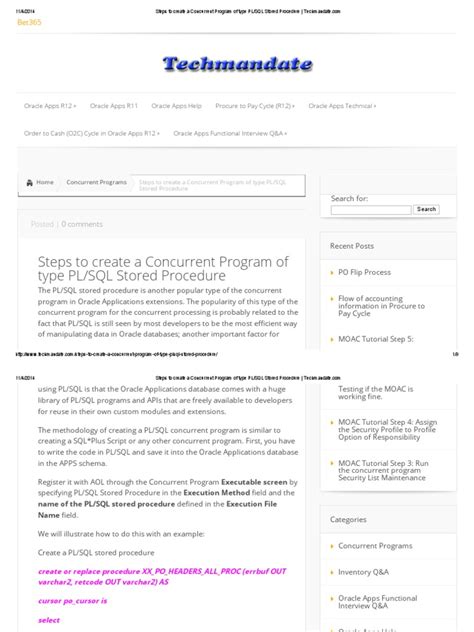 Steps To Create A Concurrent Program Of Type Pl Sql Stored Procedure Techmandate Pdf Pl