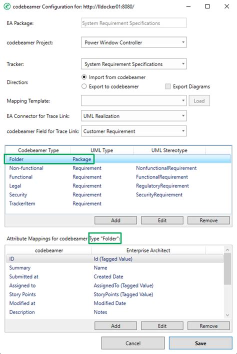 Mapping Configuration LemonTree Connect Codebeamer