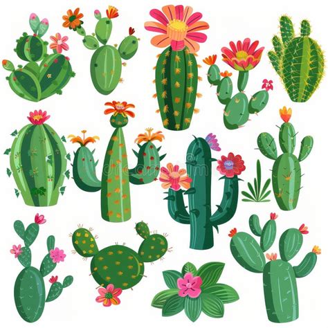 Collection Of Colorful Cacti Clip Art Stock Illustration Illustration