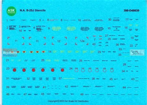 Askd48039 148 Askart Scale Decals B 25j Mitchell Stencils Sprue