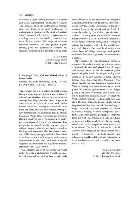 Pdf Cultural Globalization A Users Guide