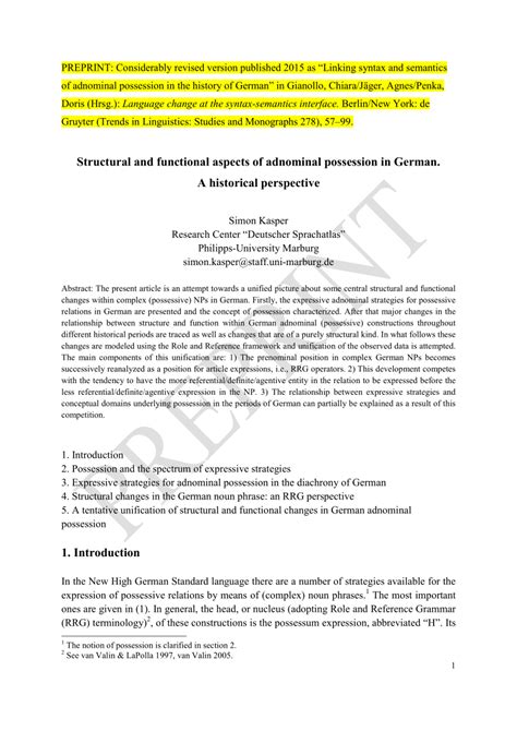 Pdf Linking Syntax And Semantics Of Adnominal Possession In The