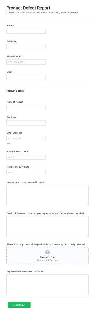 Product Defect Report Assistant Template Jotform