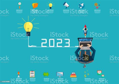 아이디어 2023 새해 사업 브레인 스토밍 아이디어 개념 벡터 일러스트 레이 션 현대 디자인 레이아웃 템플릿 2023년에 대한 스톡 벡터 아트 및 기타 이미지 Istock