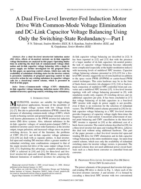 Adualfive Levelinverter Fedinductionmotordrivewithcommon Modevoltageeliminationanddc