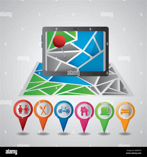 Gps Navigation Application Technology Pins Maps Places Vector Illustration Stock Vector Image