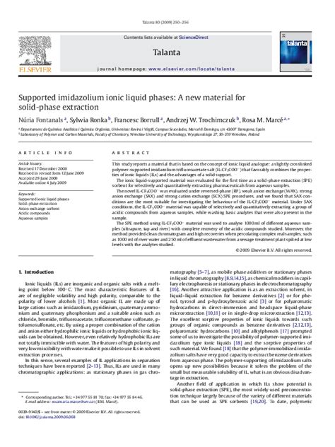 Pdf Supported Imidazolium Ionic Liquid Phases A New Material For