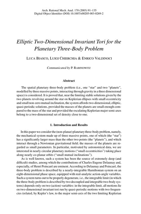 Pdf Elliptic Two Dimensional Invariant Tori For The Planetary Three