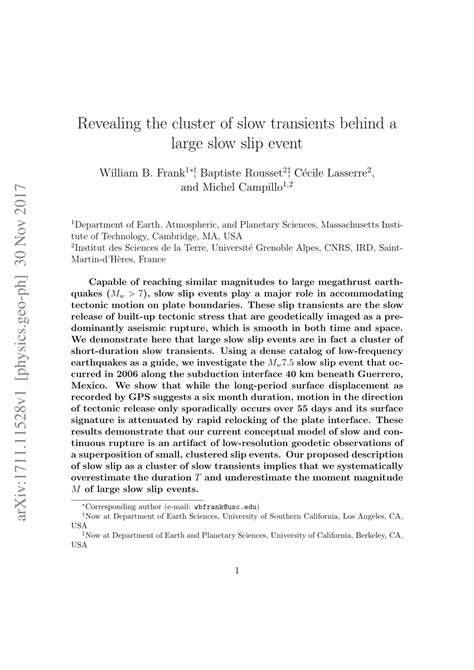 Pdf Revealing The Cluster Of Slow Transients Behind A Large Slow Slip
