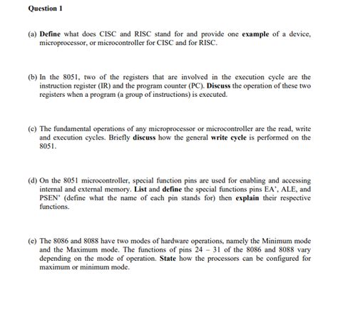 Solved Question 1 A Define What Does Cisc And Risc Stand