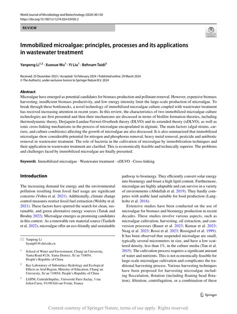 Immobilized Microalgae Principles Processes And Its Applications In
