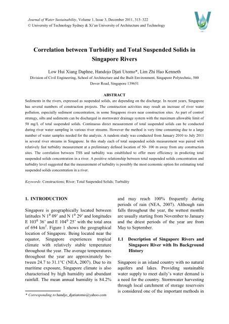 Correlation Between Turbidity And Total Suspended Solids In
