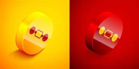 주황색과 빨간색 배경에 격리된 등색 아령 아이콘 근육 리프팅 아이콘 피트니스 바벨 체육관 스포츠 장비 운동 범벨 서클 버튼입니다 벡터 3차원 형태에 대한 스톡 벡터 아트 및