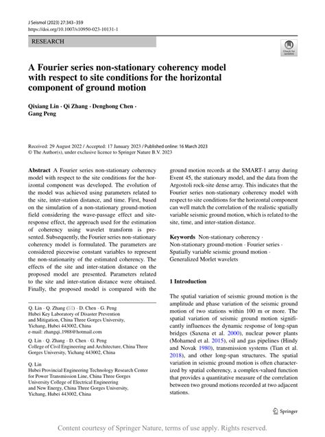 A Fourier Series Non Stationary Coherency Model With Respect To Site Conditions For The