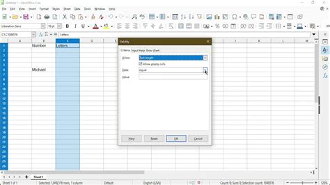cell input validation in libreoffice calc youtube