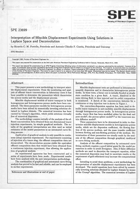 Pdf Interpretation Of Miscible Displacement Experiments Using Solutions In Laplace Space And
