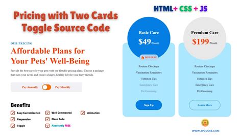 How To Create A Responsive Pricing With Two Cards Toggle Using Html Css And Javascript Source