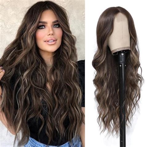 Nayoo Long Black Mixed Blonde Wavy Wig For Women 26 Inch