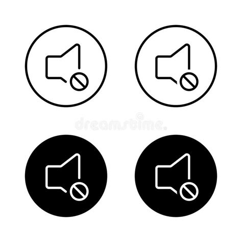 Mute Speaker Icon Set On Black Circle Volume Off No Sound Outline Sign Symbol Stock Vector