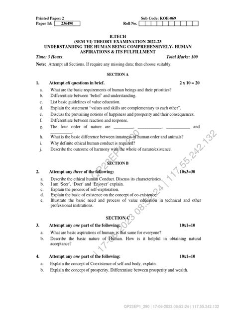 Btech Oe 6 Sem Understanding The Human Being Koe 069 2023 Pdf Cognition Social Psychology