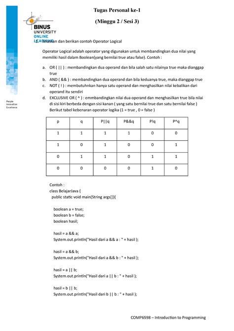 Tp1 Programming Operator Logical Etc Tugas Personal Ke Minggu 2