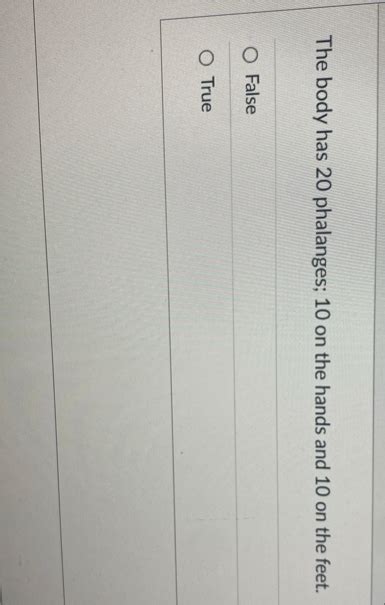 Solved The Body Has 20 ﻿phalanges 10 ﻿on The Hands And 10