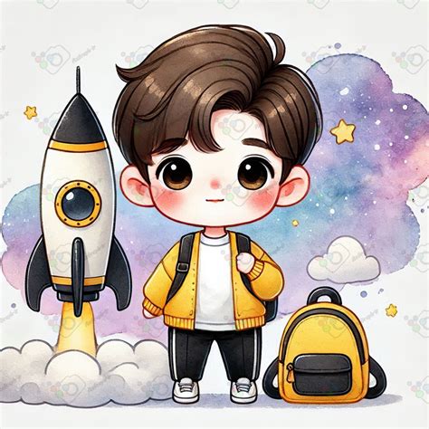 بک گراند کودکانه پسر کوچولو و کوله و موشک کد 43362 ویژه عکس گراف عکس گراف