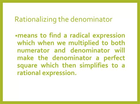 Rationalizing The Denominator Of A Radical Expression Pdf
