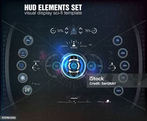 Hud Ui입니다 추상 가상 그래픽 터치 사용자 인터페이스입니다 Infographic입니다 벡터 과학 개요입니다 벡터 일러스트입니다 관제실에 대한 스톡 벡터 아트 및 기타