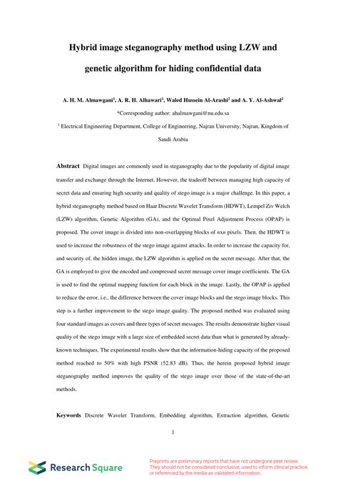 Pdf Hybrid Image Steganography Method Using Lzw And Genetic Algorithm For Hiding Confidential Data
