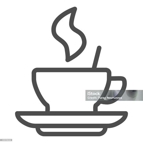접시 라인 아이콘에 컵에 뜨거운 커피 음료와 증기 기호와 머그잔 흰색 배경에 스타일 그림을 윤곽 모바일 컨셉 웹 디자인에 대한